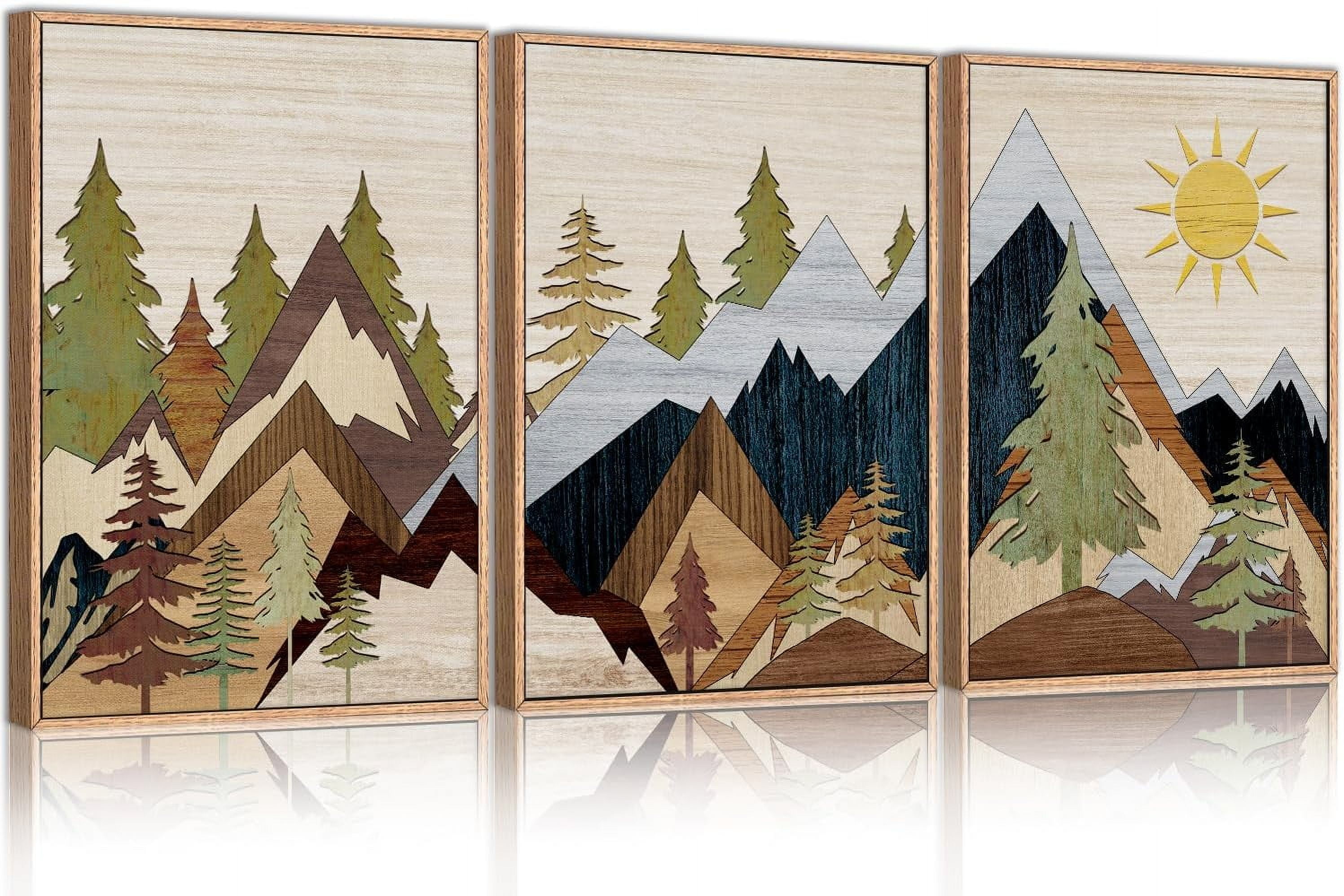 Ausril Mountain Pine Tree Framed Canvas Wall Art Set, Nature Wilderness ...