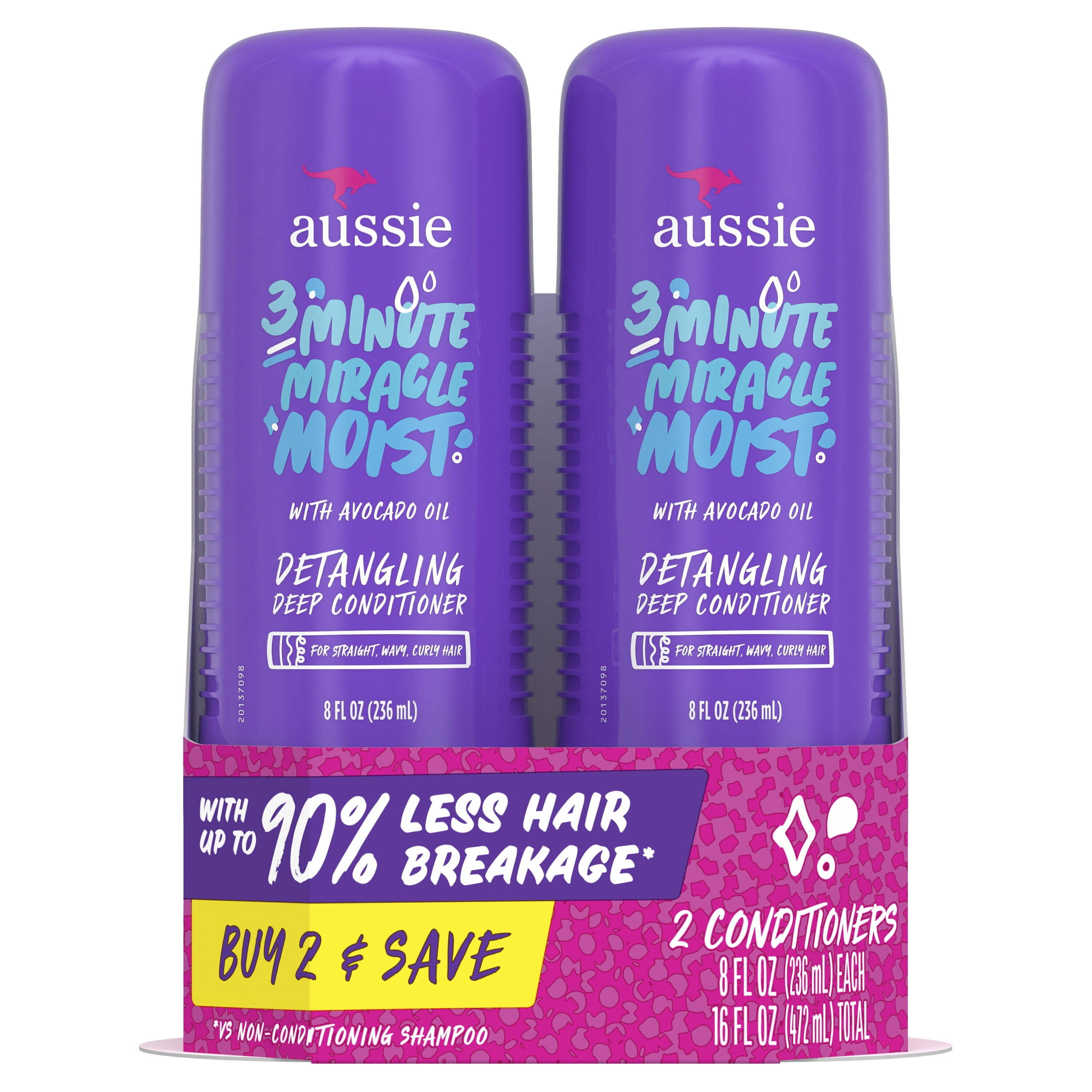Aussie 3 Minute Miracle Moist Conditioner, Paraben Free, Twin Pk, 8.0 ...