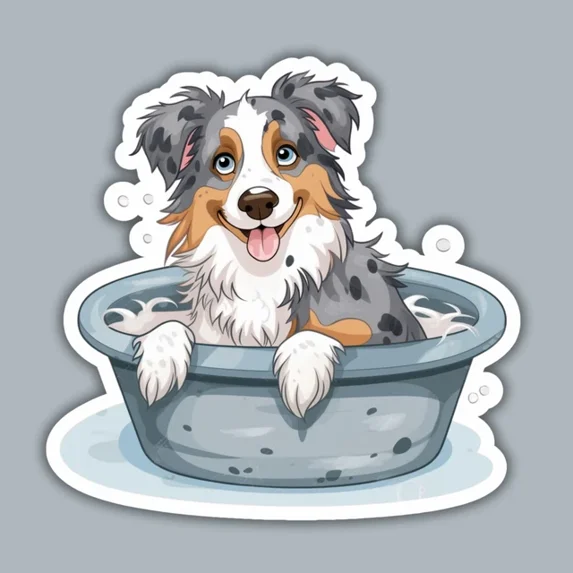 Aussie Australian Shepherd In A Bathtub Sticker Phone Decal Water ...