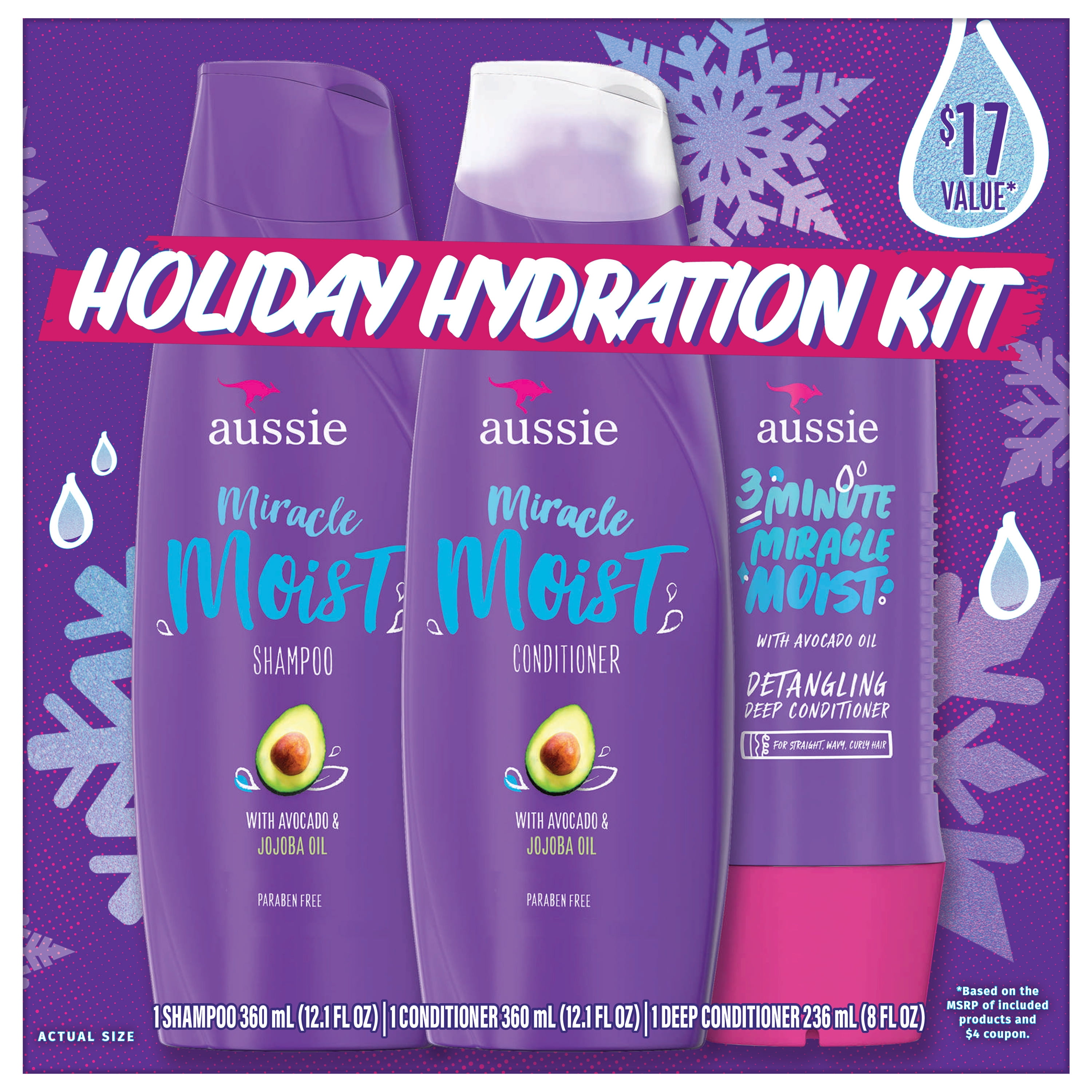 Aussie Miracle Moist Holiday Gift Pack, Shampoo, Conditioner and 3 ...