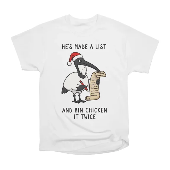 Aussie Bin Chicken Funny Australian Christmas Design Hes made a list ...