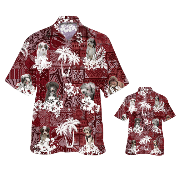 Aussie Doodle Hawaiian Shirt, Best Dog Hawaii Shirt Red Tribal Pattern ...