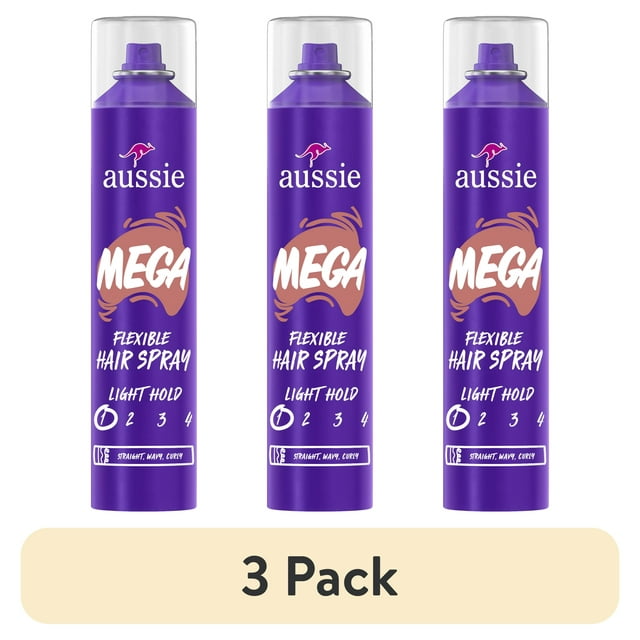 (3 pack) Aussie Mega Flexible Hair Spray for Curly Hair, Straight Hair ...