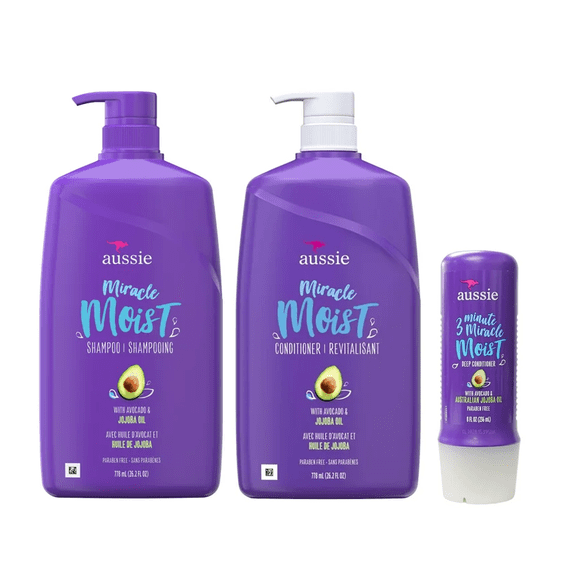 Aussie Miracle Moist Shampoo, Conditioner, & Deep Conditioner Set ...