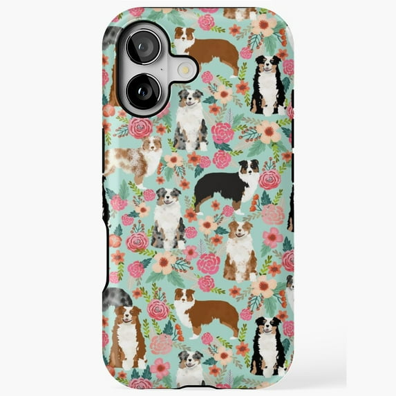 Aussie Shepherd Dog Floral Art Compatible Phone Case for iPhone 11-17 ...