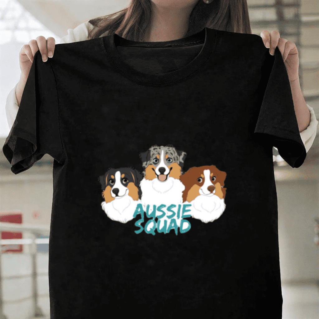 Aussie Squad Australian Shepherd Dog Pack Pet Lover Art Unisex T-Shirt ...