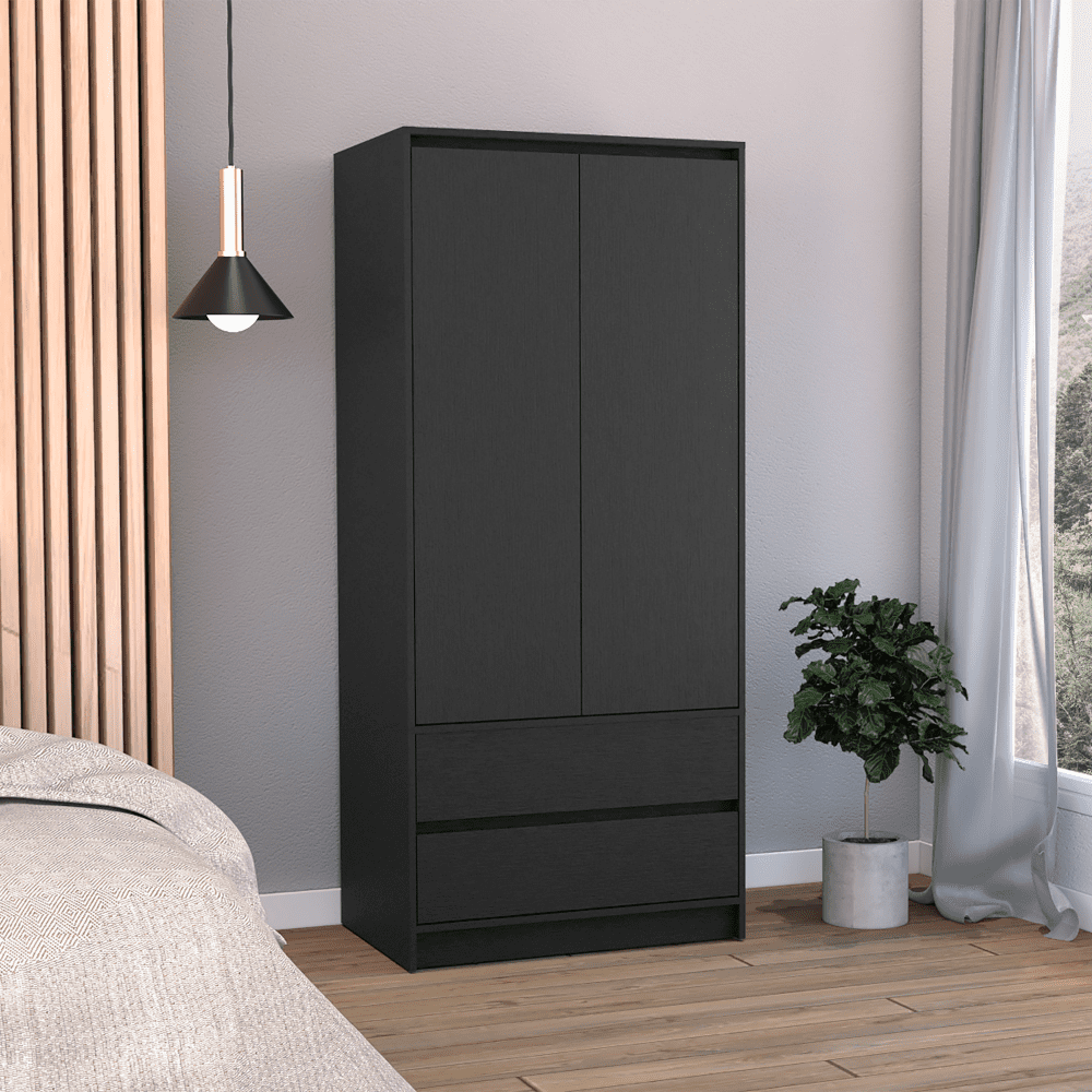 Austin 2 Drawers Armoire, Double Door, Hanging Rod -Black - Walmart.com