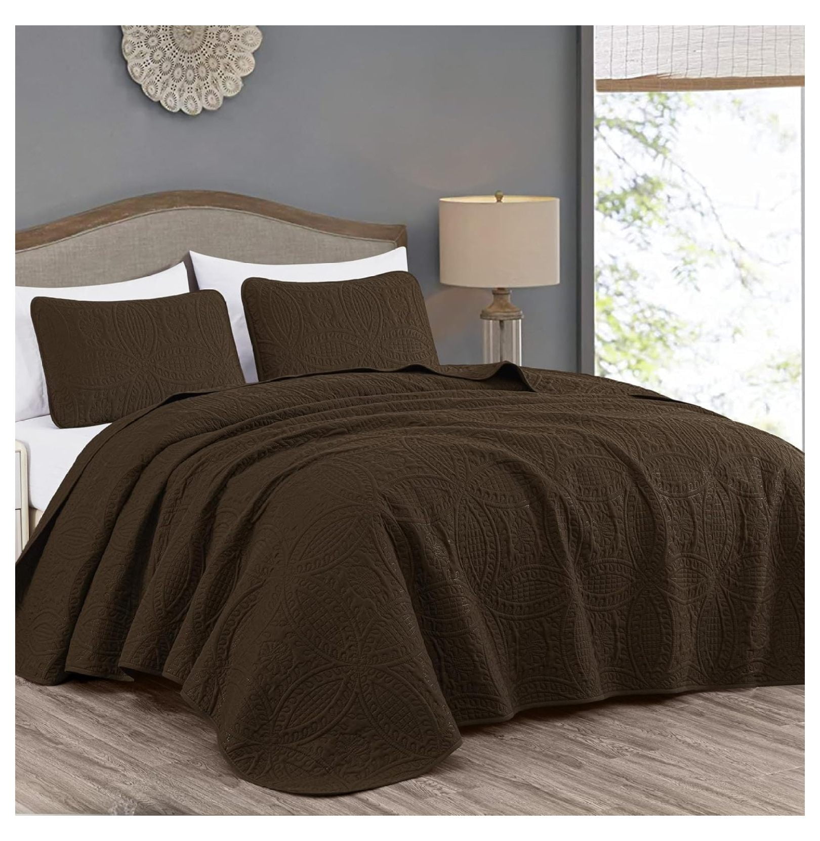 Austin 3-Piece Oversized Bedspread Coverlet Set (King, Chocolate ...