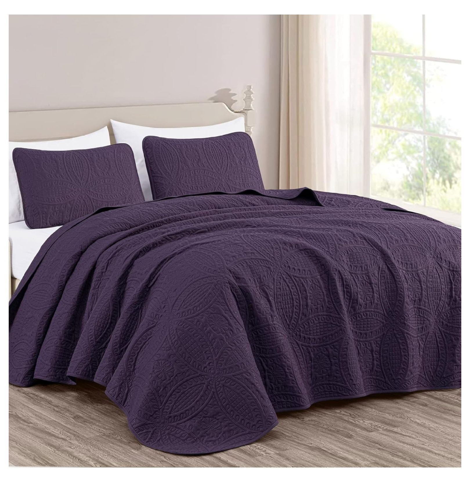 Austin 3-Piece Oversized Bedspread Coverlet Set (King, Purple ...
