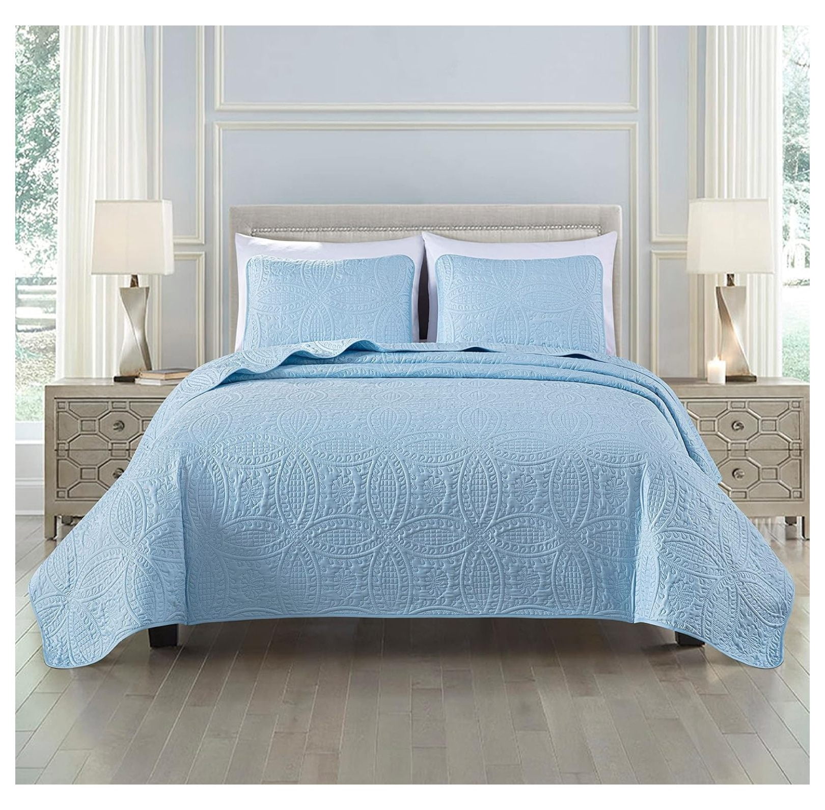 Austin 3-Piece Oversized Bedspread Coverlet Set (Queen, Chambray Blue ...