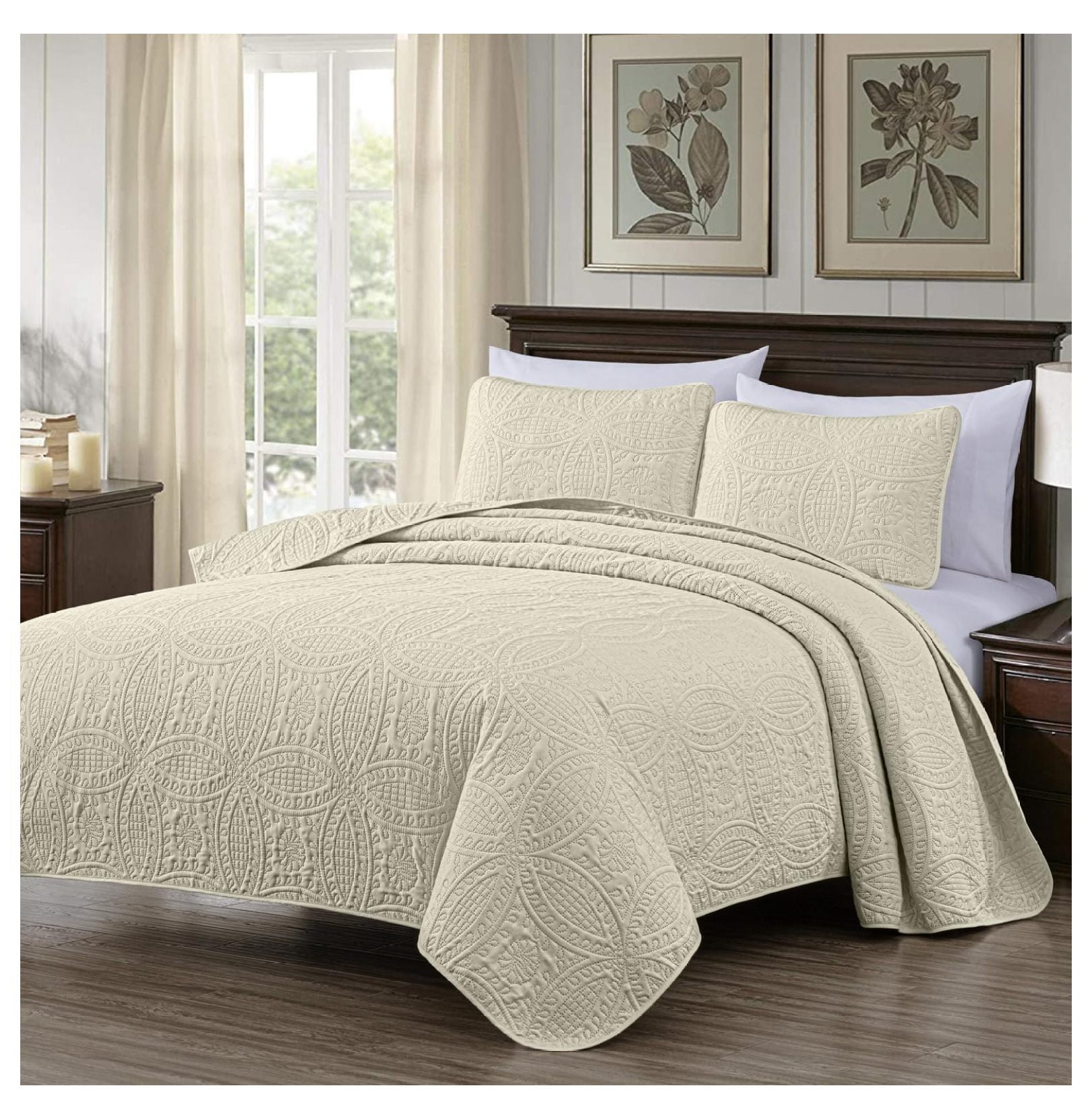 Austin 3-Piece Oversized Bedspread Coverlet Set (Queen, Ivory ...