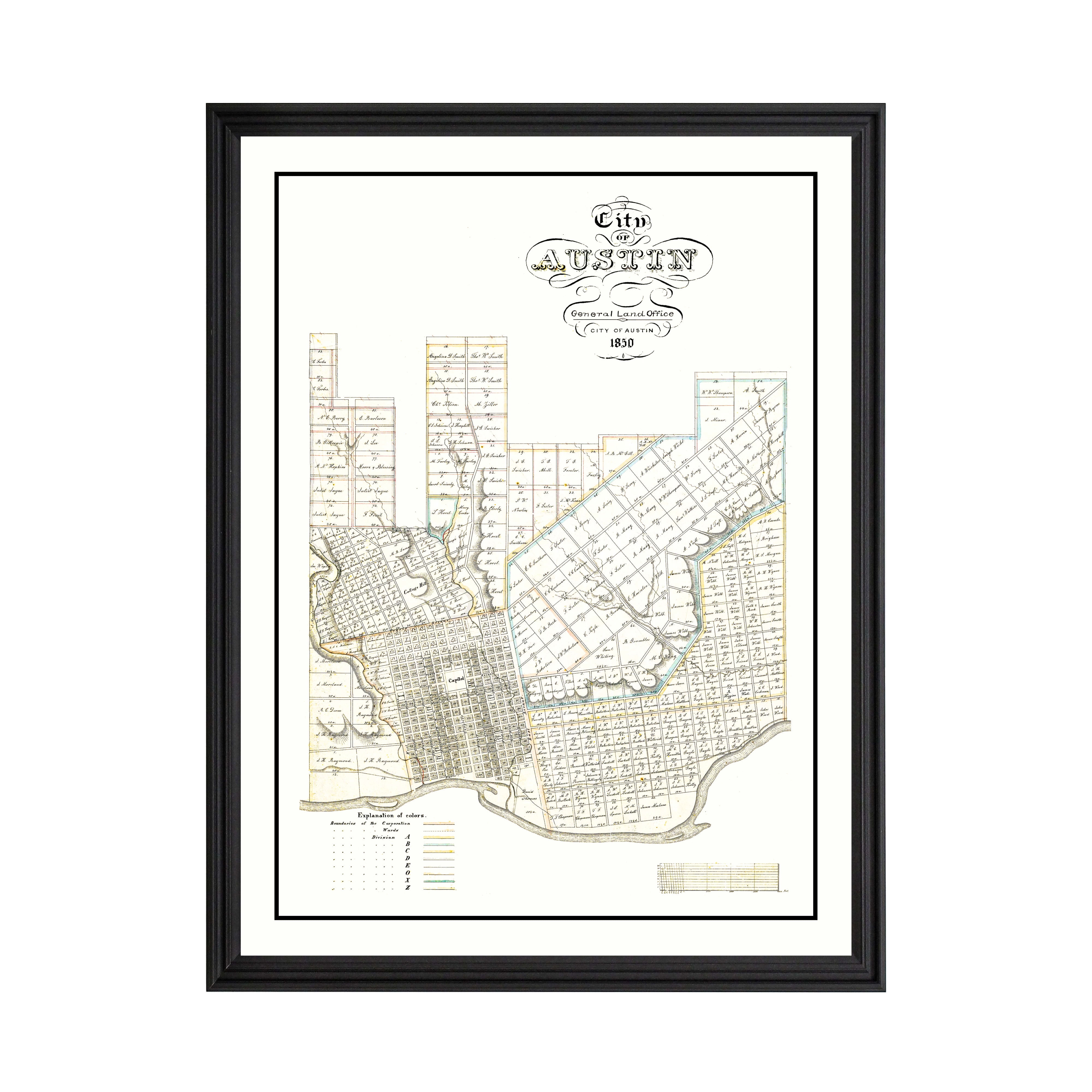 Austin Art, 1850 Vintage Map of Austin Texas, TX History Wall Decor ...