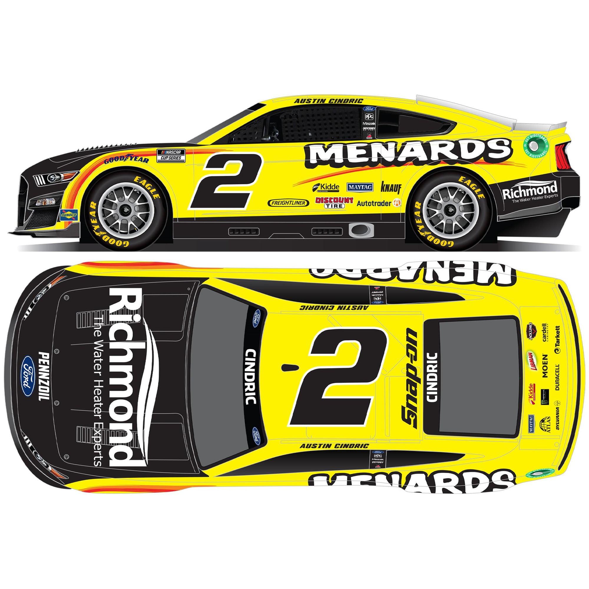 Action Racing Austin Cindric 2022 #2 Menards/Richmond 1:24 Color Chrome Die-Cast Ford Mustang ...