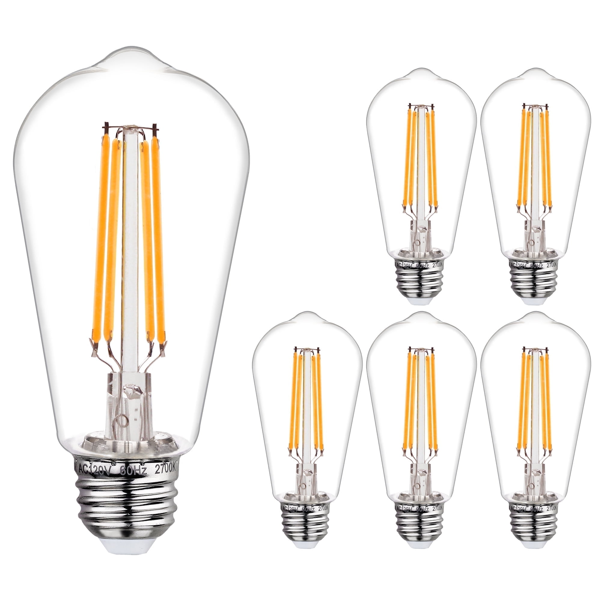 Austin Coast 6-Pack ST58 LED Bulbs, 6W (60W Equivalent), Warm White ...