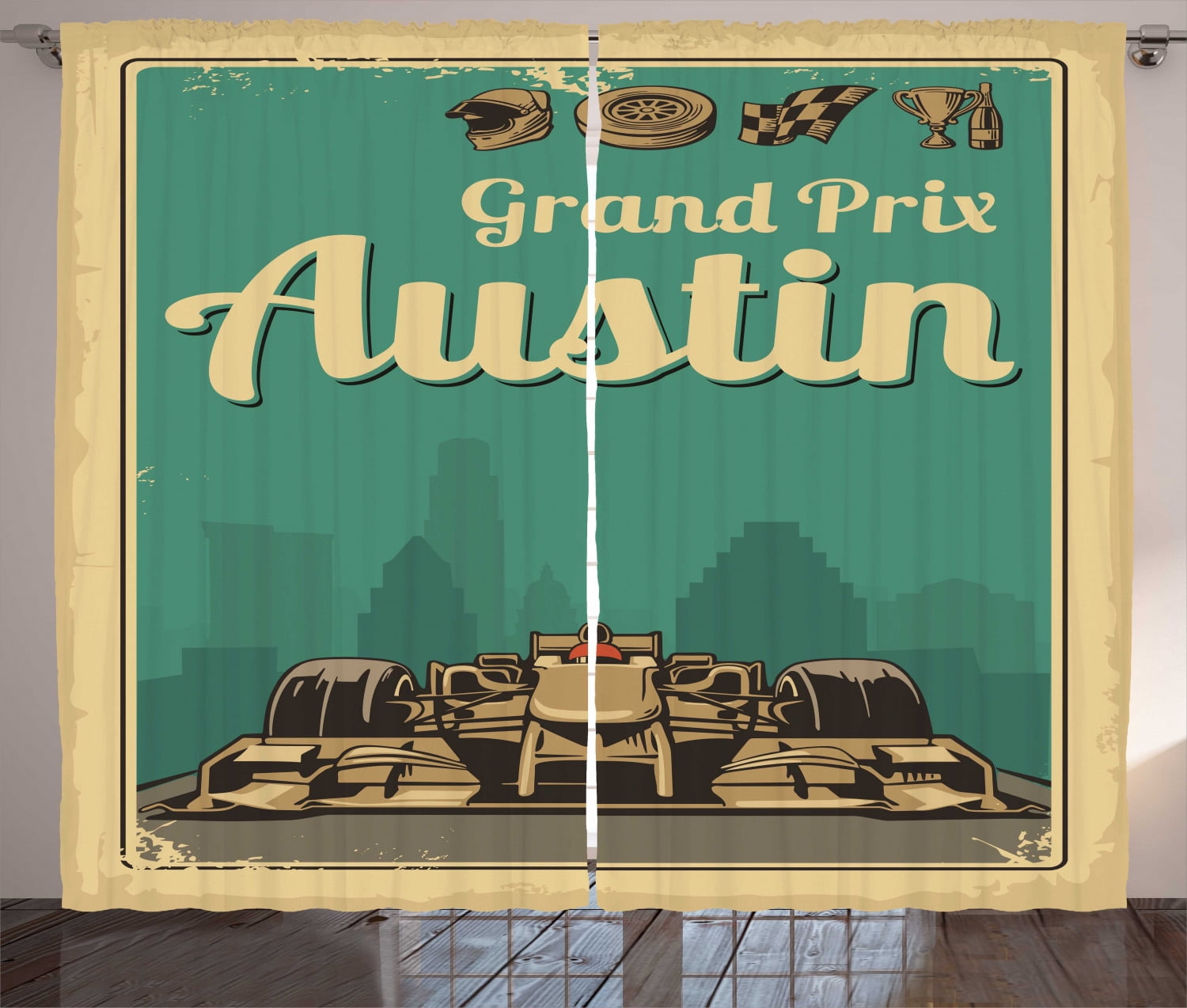 Ambesonne Austin Curtains 2 Panel Set, Grand Prix Texas Racing Car, 108 ...