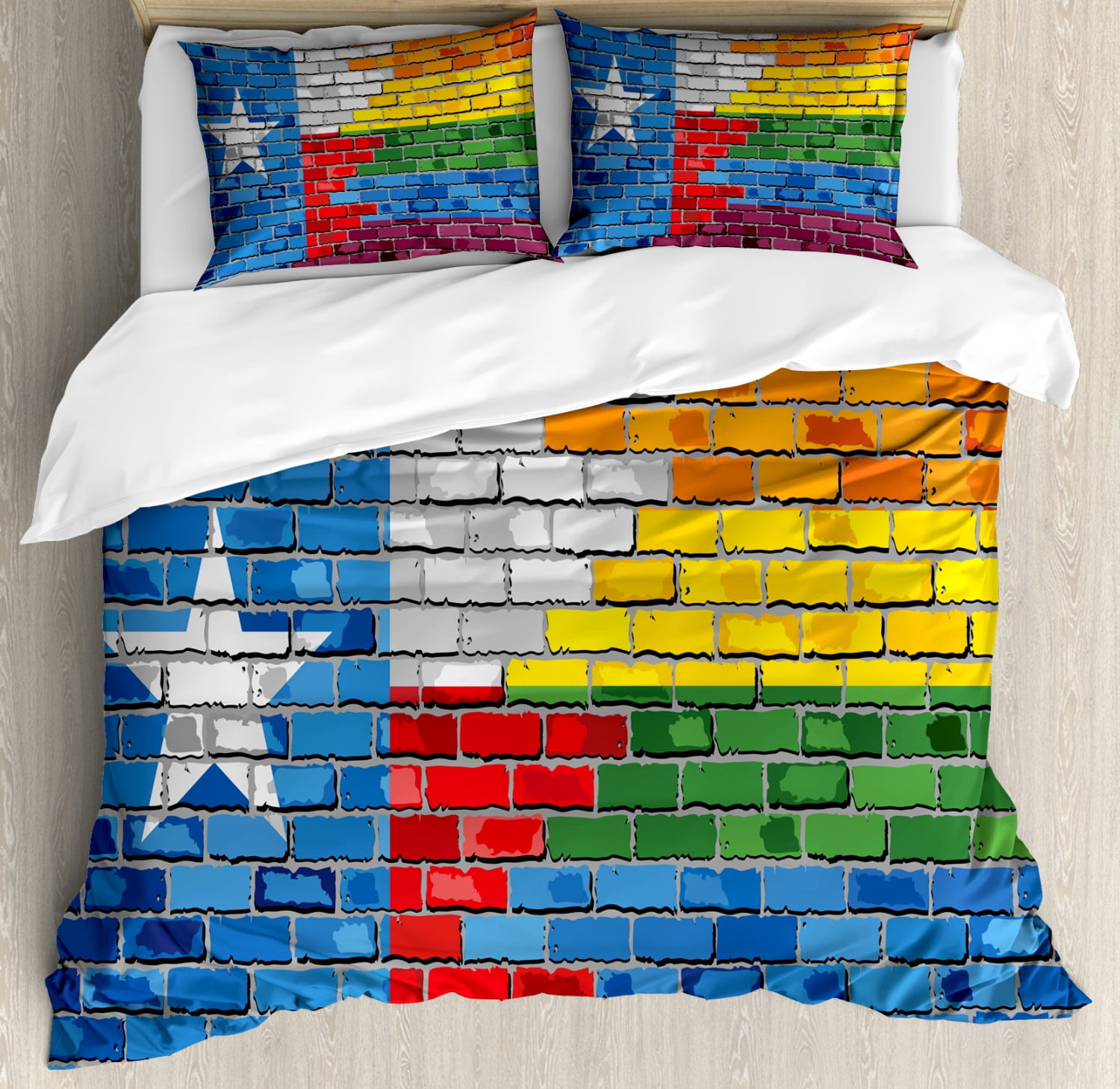 Austin Duvet Cover Set Queen Size, Brick Wall Textured Grungy Image ...