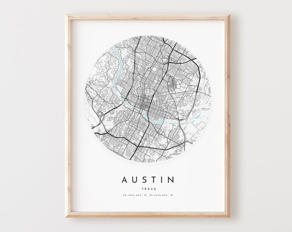 Austin Map Print, Austin Map Poster City Wall Art, Tx Road Map, Texas ...