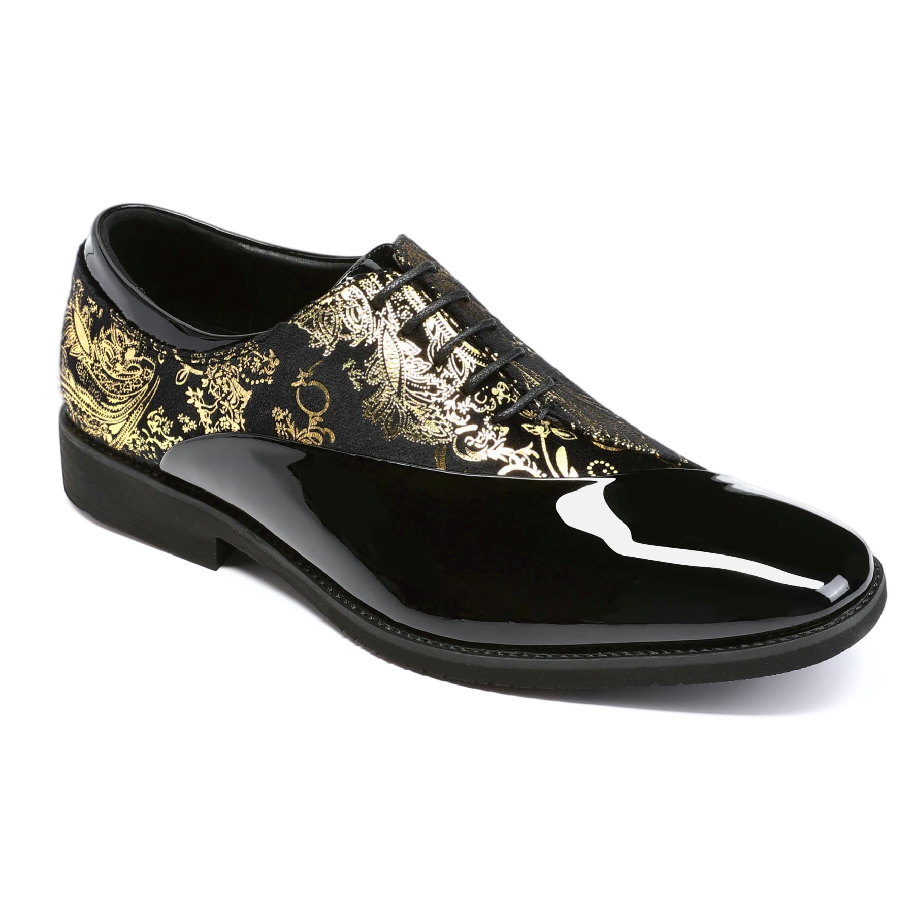 Austin Mill Men's Gold Floral Embroidered Dress Shoes, Patent Leather ...