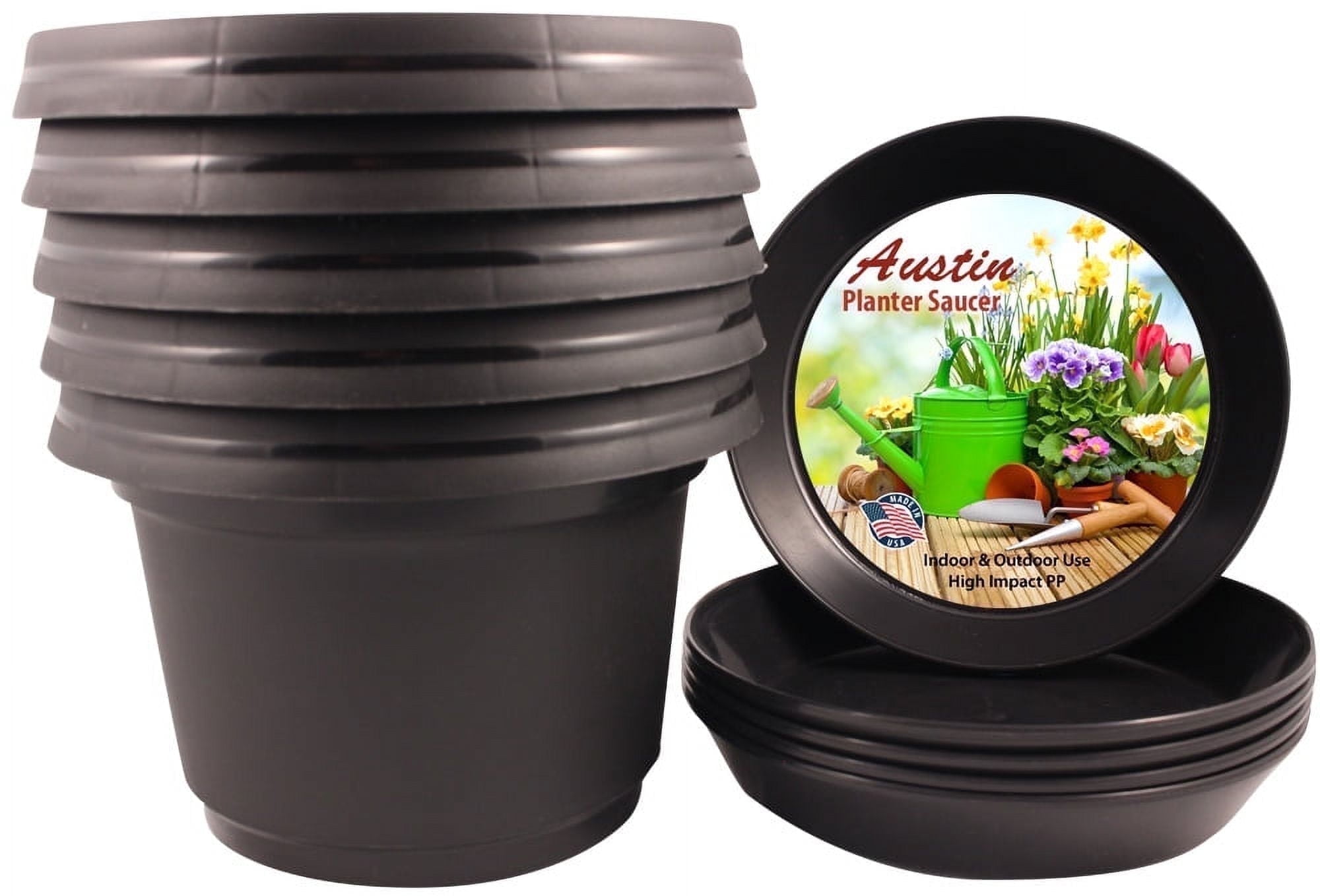 Austin Planter 12 Inch Flower Pot with Saucer Black Colored ...