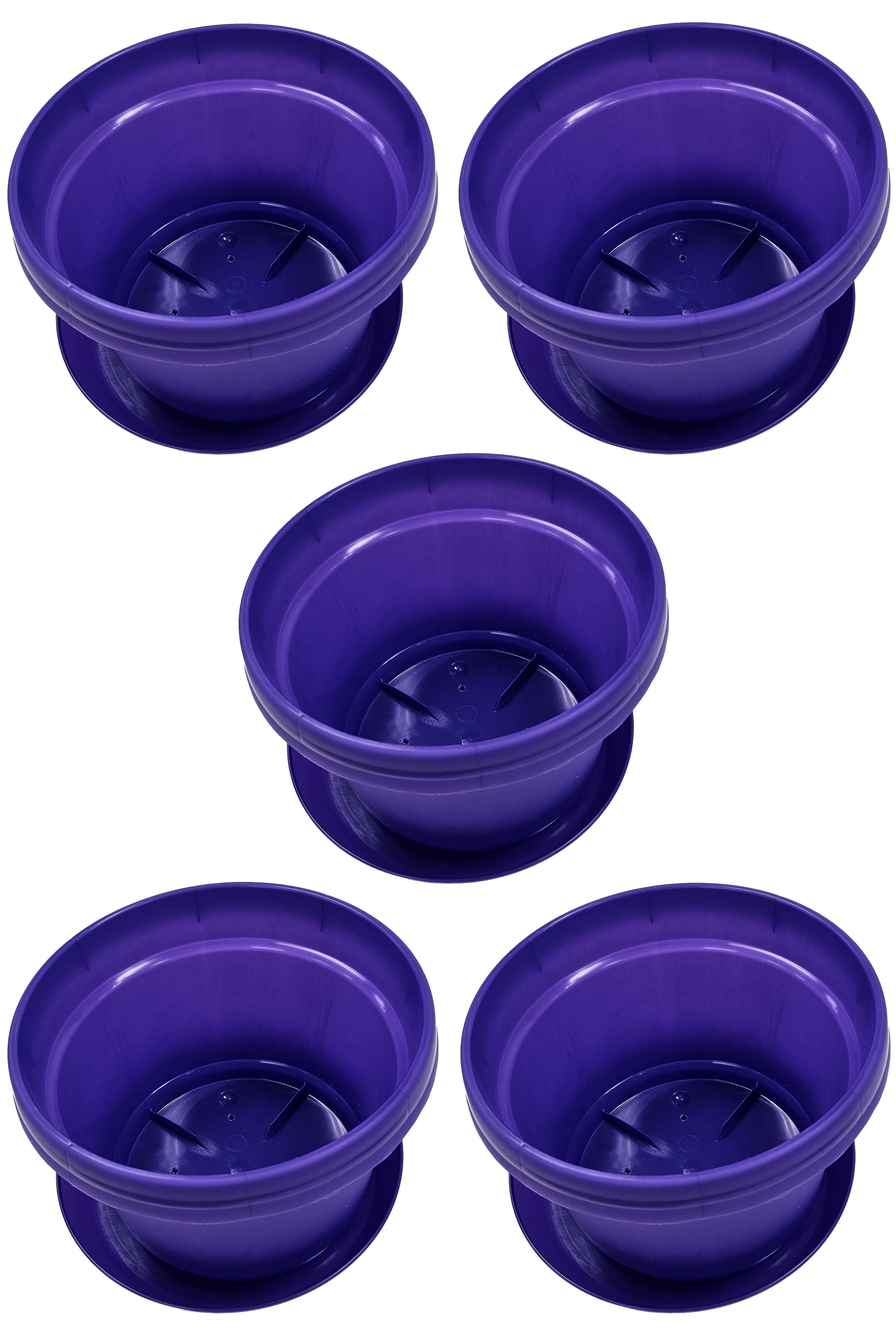 Purple 12 inch Plastic Flower Pots with Saucers - Pack of 5, Colorful ...