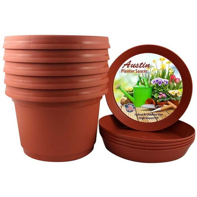 Austin 12 inch Terra Cotta Plastic Flower Pots with Saucers - Seedlings ...