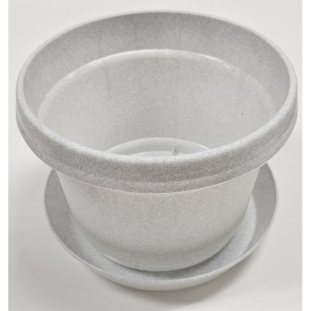 Austin Planter 12 Inch Flower Pot with Saucer White Granite Colored ...