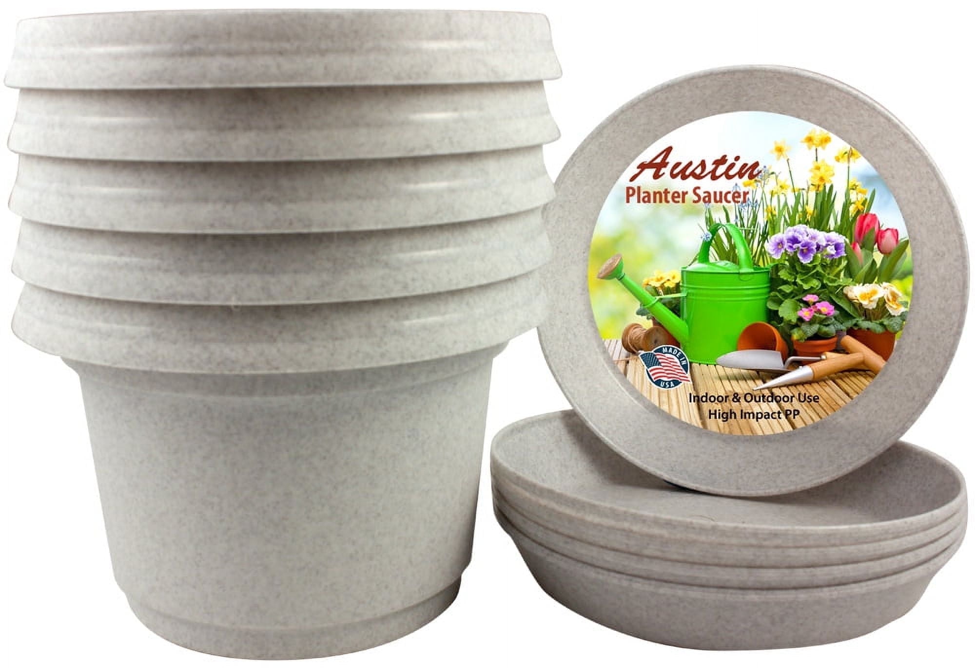 Austin Planter 7 Inch Flower Pot with Saucer White Granite Colored ...
