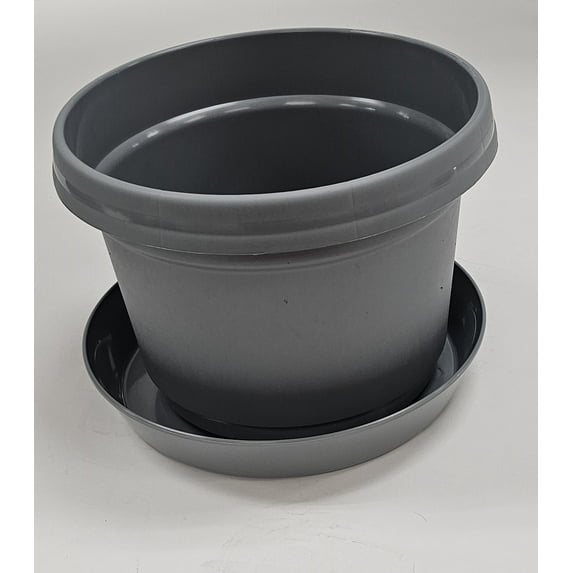 Austin Planter 9 Inch Flower Pot with Saucer Gray Colored Polypropylene ...