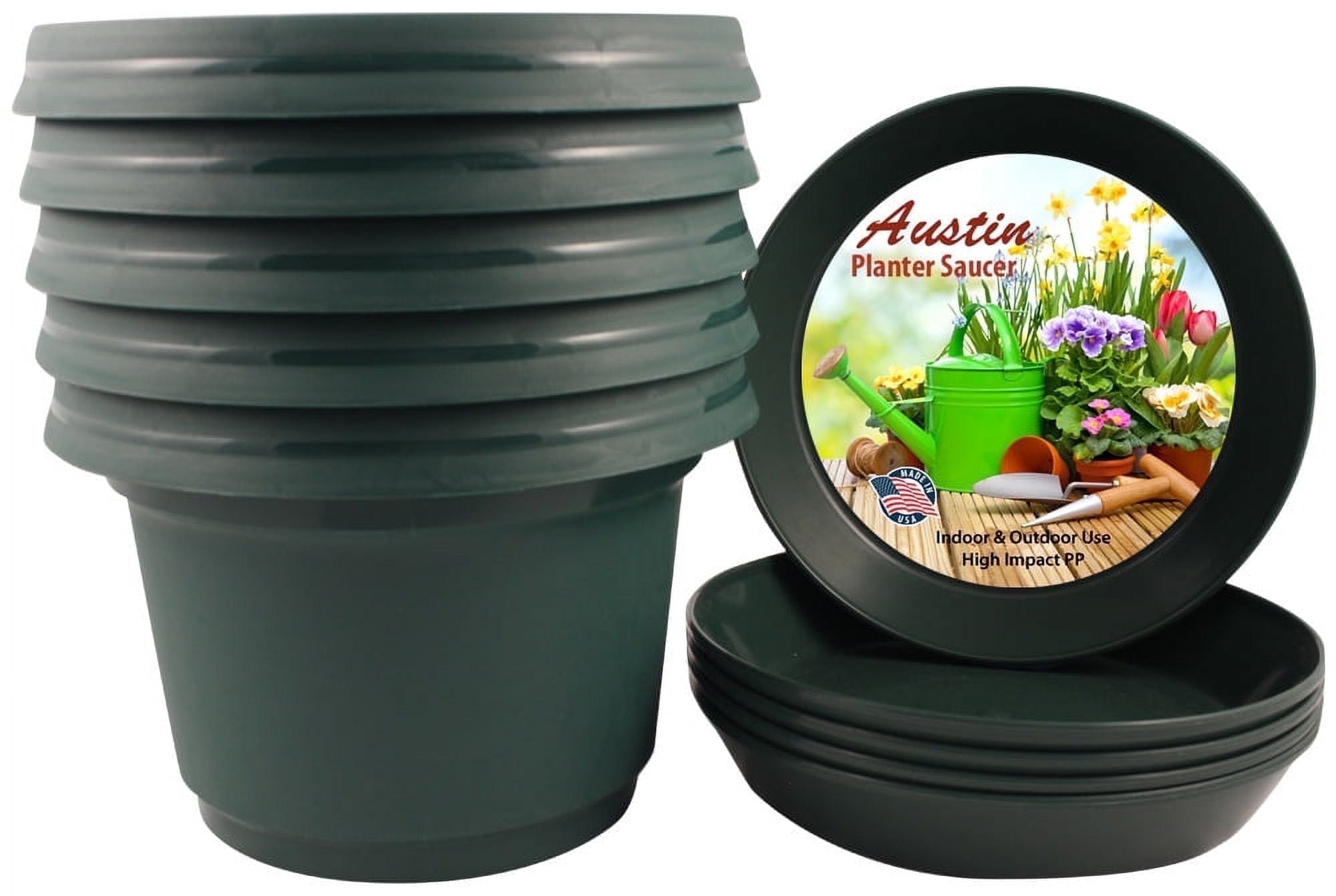 Austin Planter 9 Inch Flower Pot with Saucer Hunter Green Colored ...