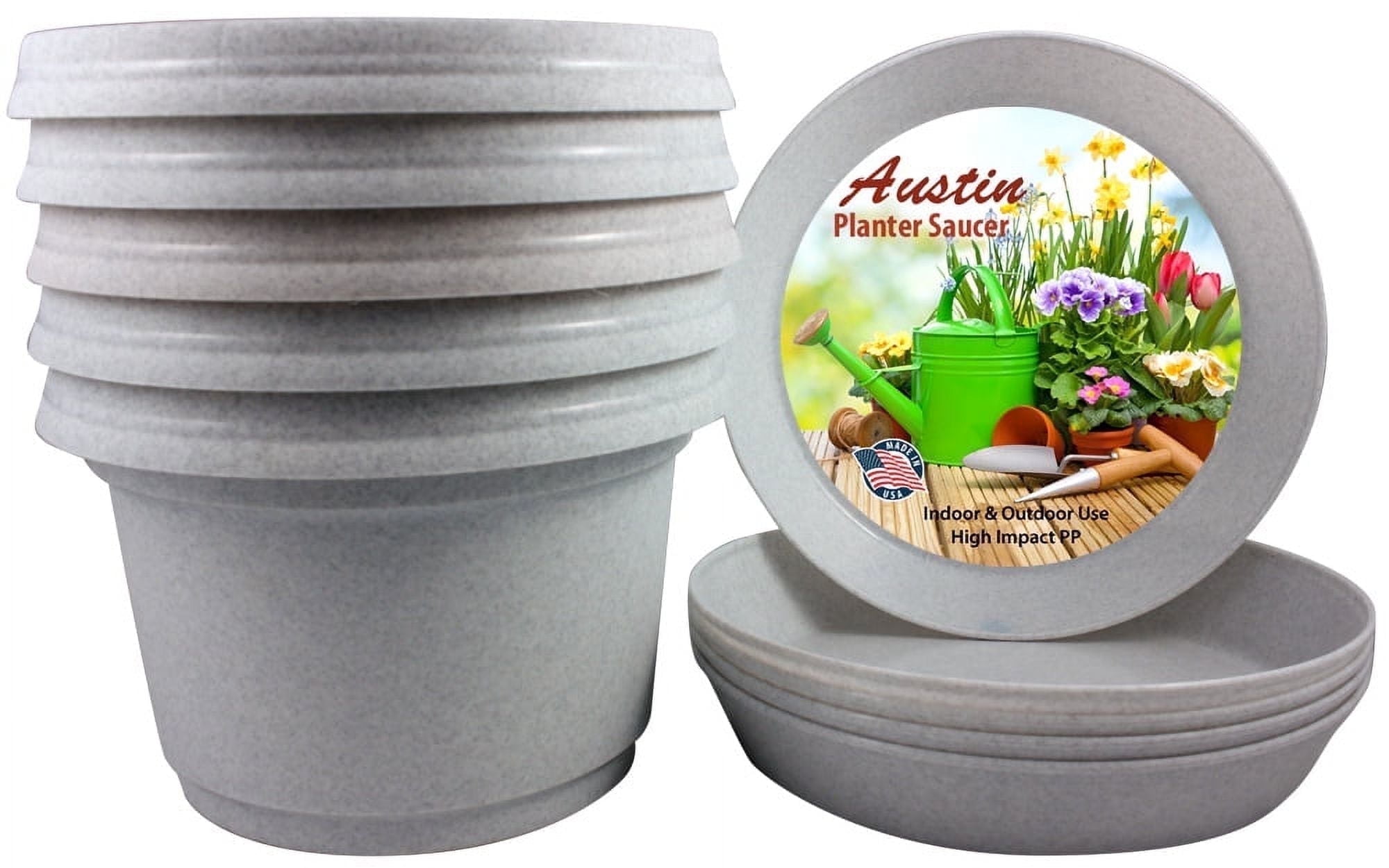 Austin Planter 9 Inch Flower Pot with Saucer White Granite Colored ...