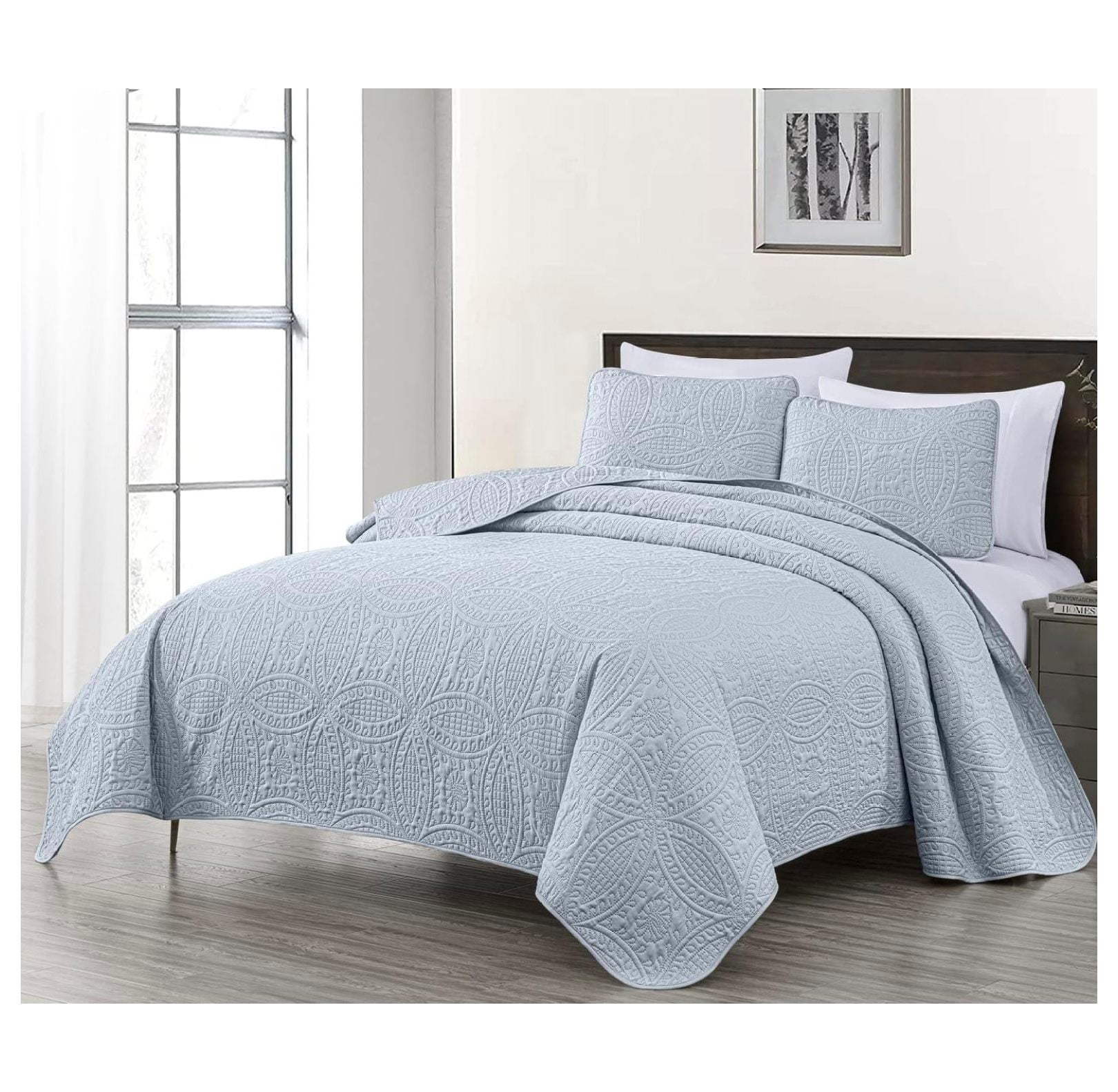 Austin Queen Bedspread Set 3-Piece Pinsonic Quilted Oversized Bedspread ...