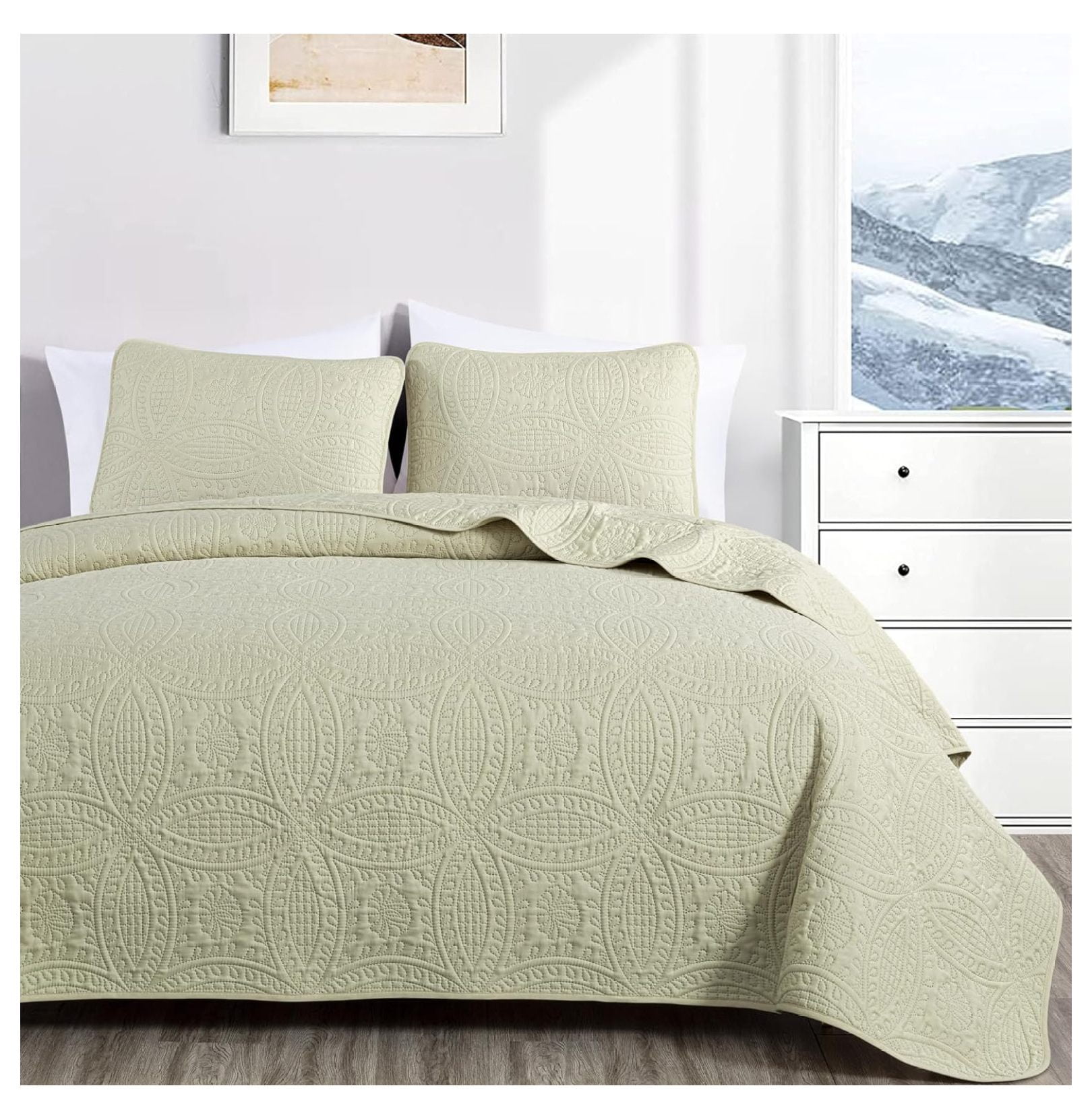 Austin Queen Bedspread Set 3-Piece Pinsonic Quilted Oversized Bedspread ...