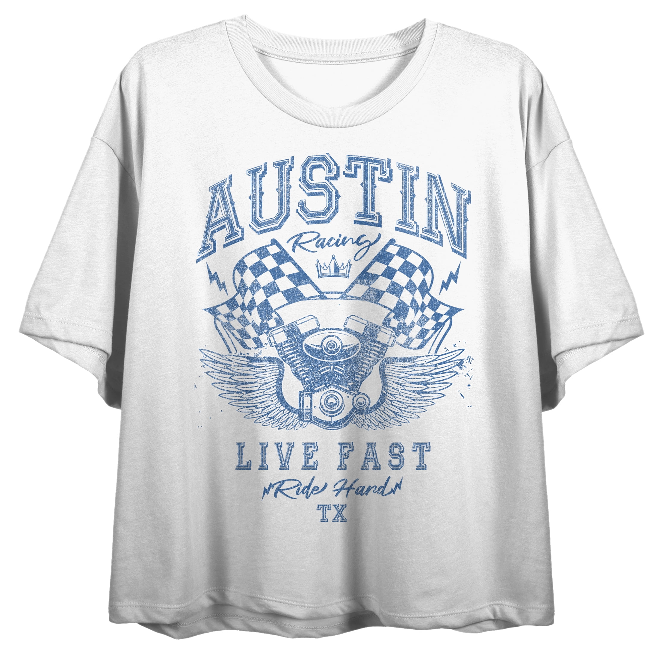 Austin Racing Live Fast. Ride Harder Women's White Graphic Crop Tee-XL ...