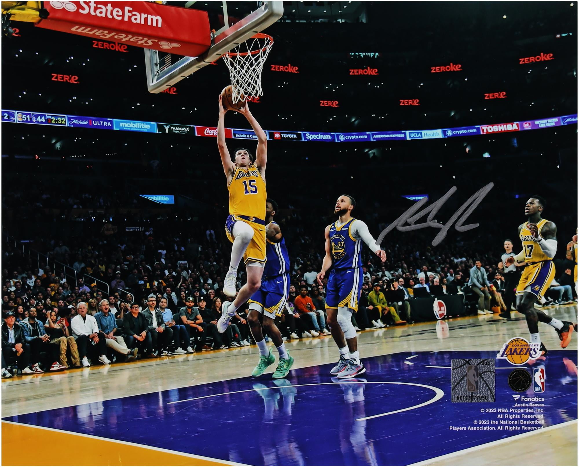 Austin Reaves Los Angeles Lakers Autographed 8" x 10" Dunk Vs. Golden ...