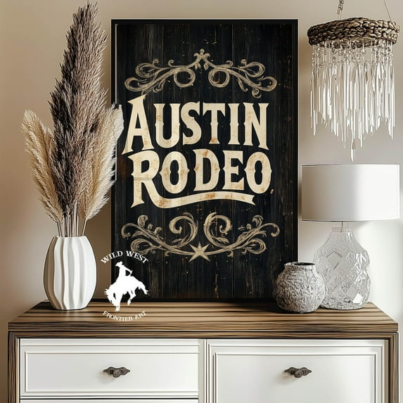 Austin Rodeo Typography Print, Rustic Western Wall Art Home Decor #3100 ...