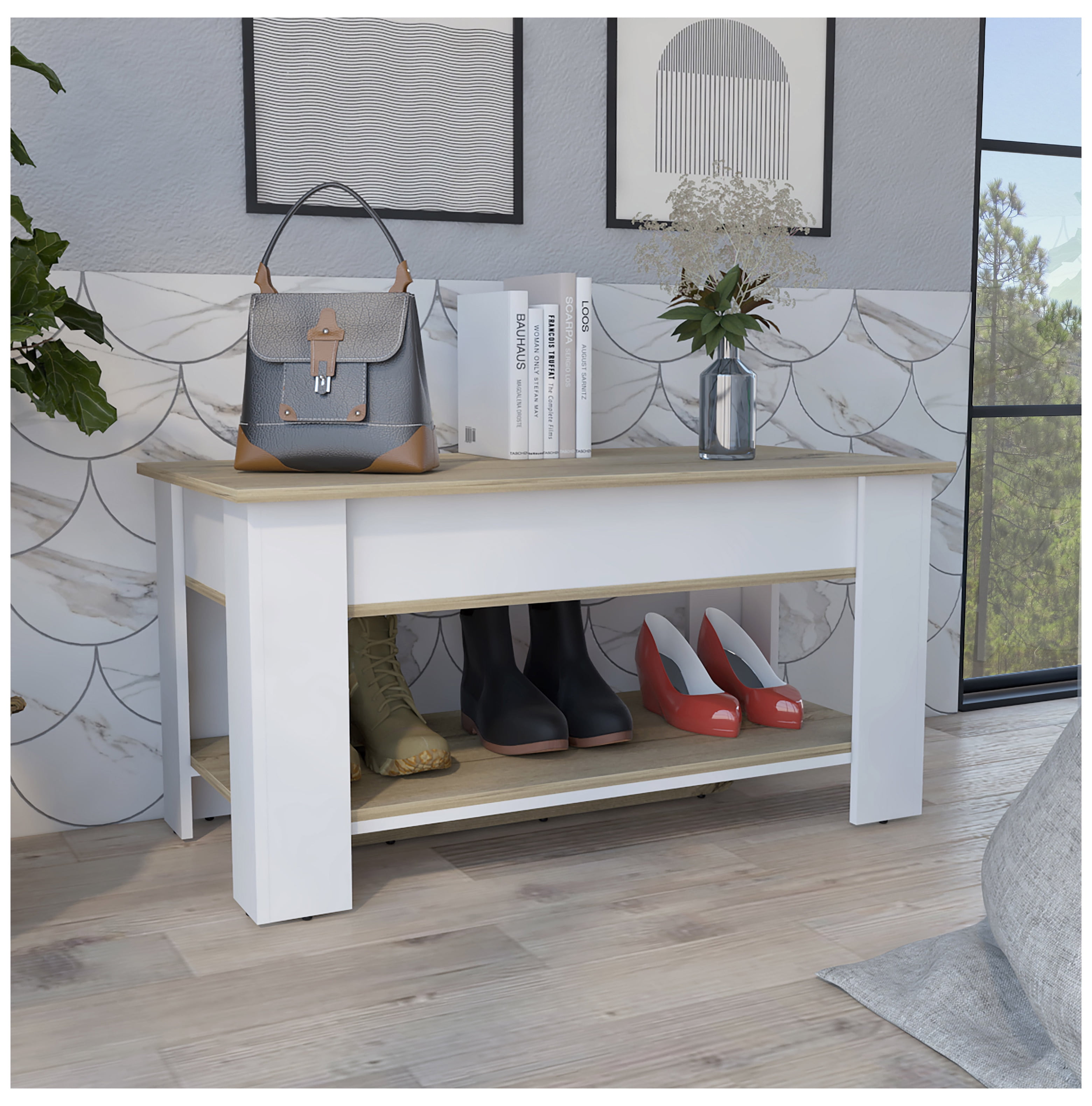 Austin Storage Table with Lift Top, Entryway Bench with Shelf - Light ...
