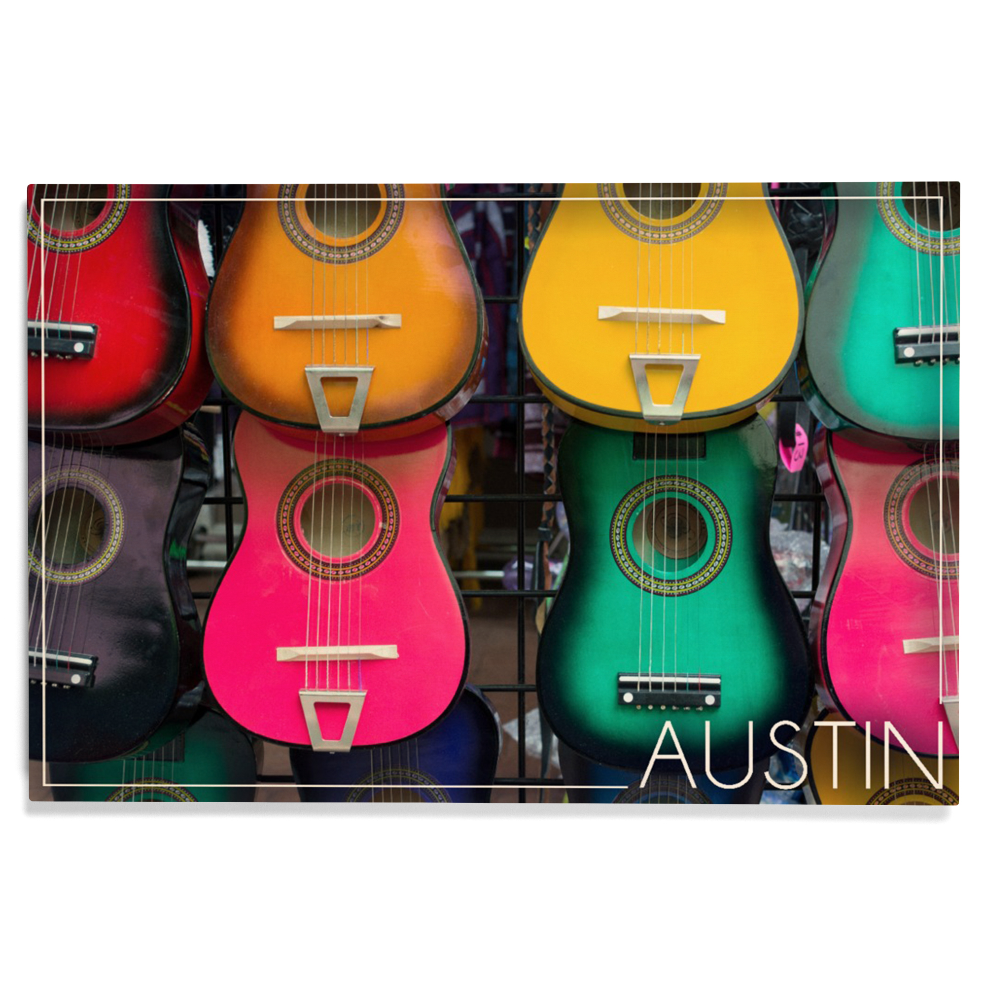 Austin, Texas, Acoustic Guitars on Wall Birch Wood Wall Sign (12x18 ...