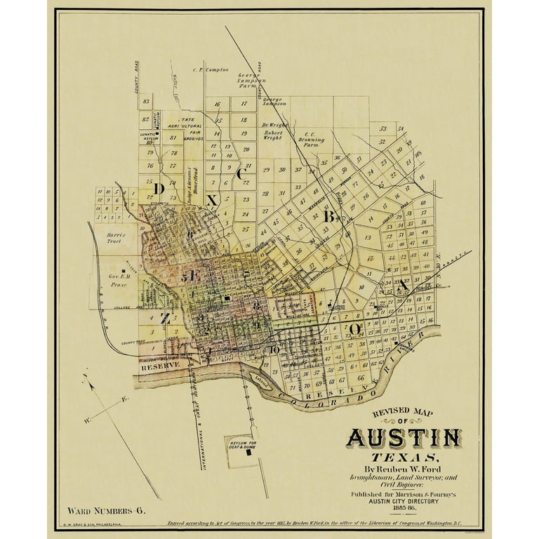 Original Neighborhoods Of Austin Map Austin Texas Print