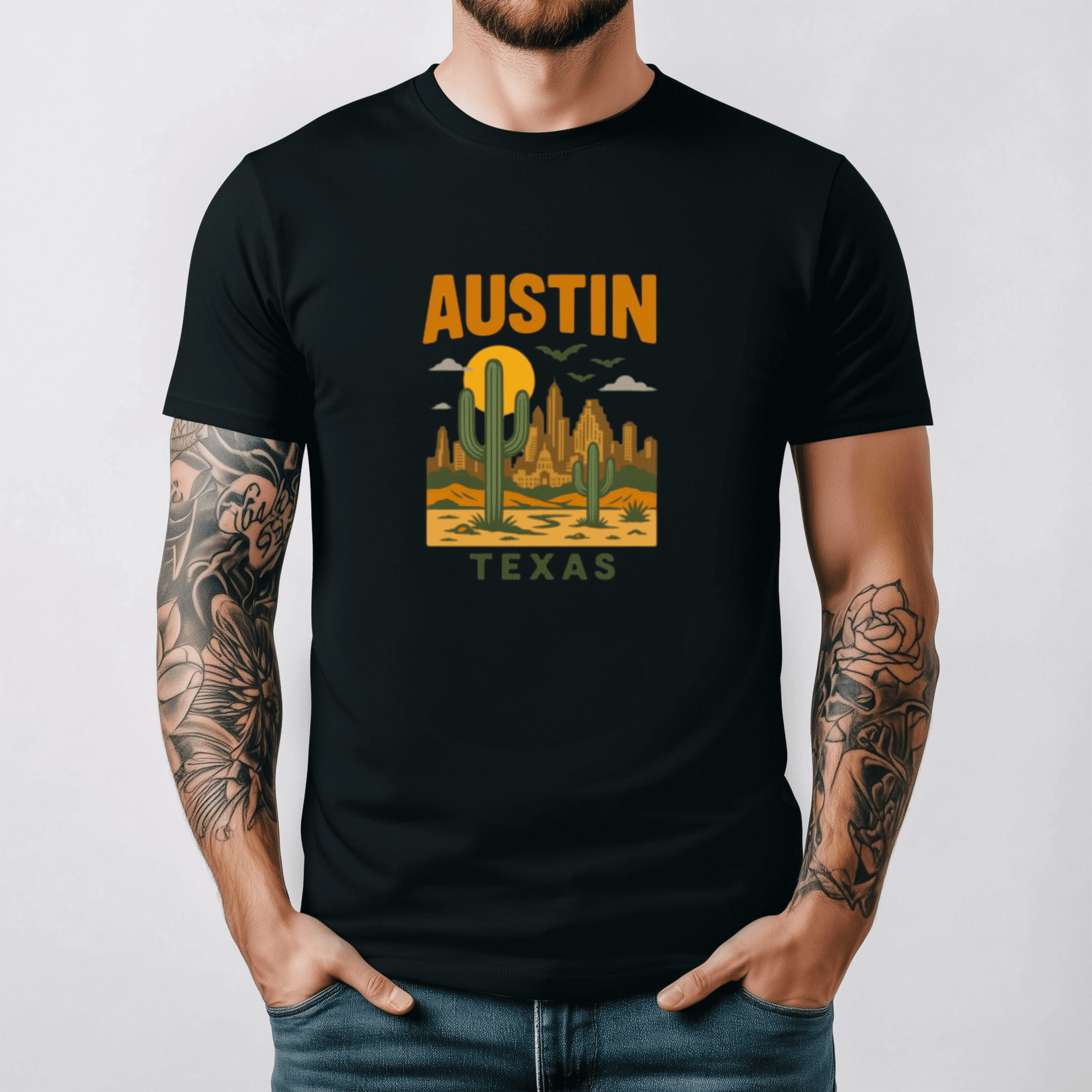 Austin Texas Mountain And Cactus Design Graphic Casual Apparel Top,for ...