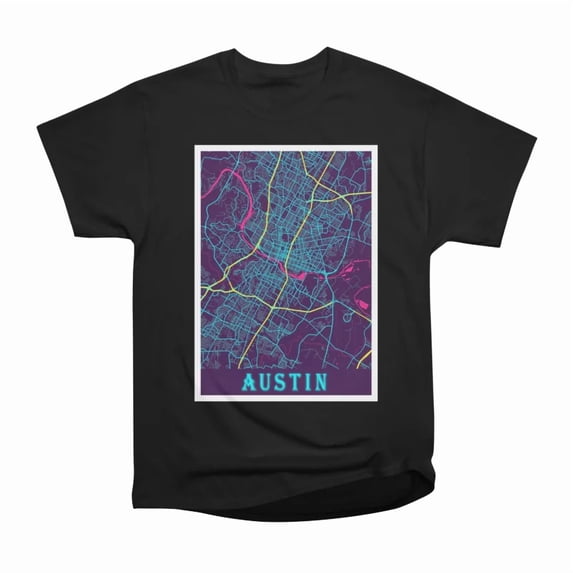 Austin Texas Neon City Map T-Shirt Tee Gift For Him Merch For Her ...