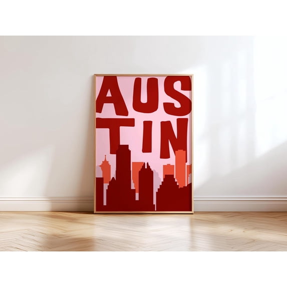 Austin Texas Poster Retro Wall Art Decor Pink And Red Sign 6 Home Decor ...