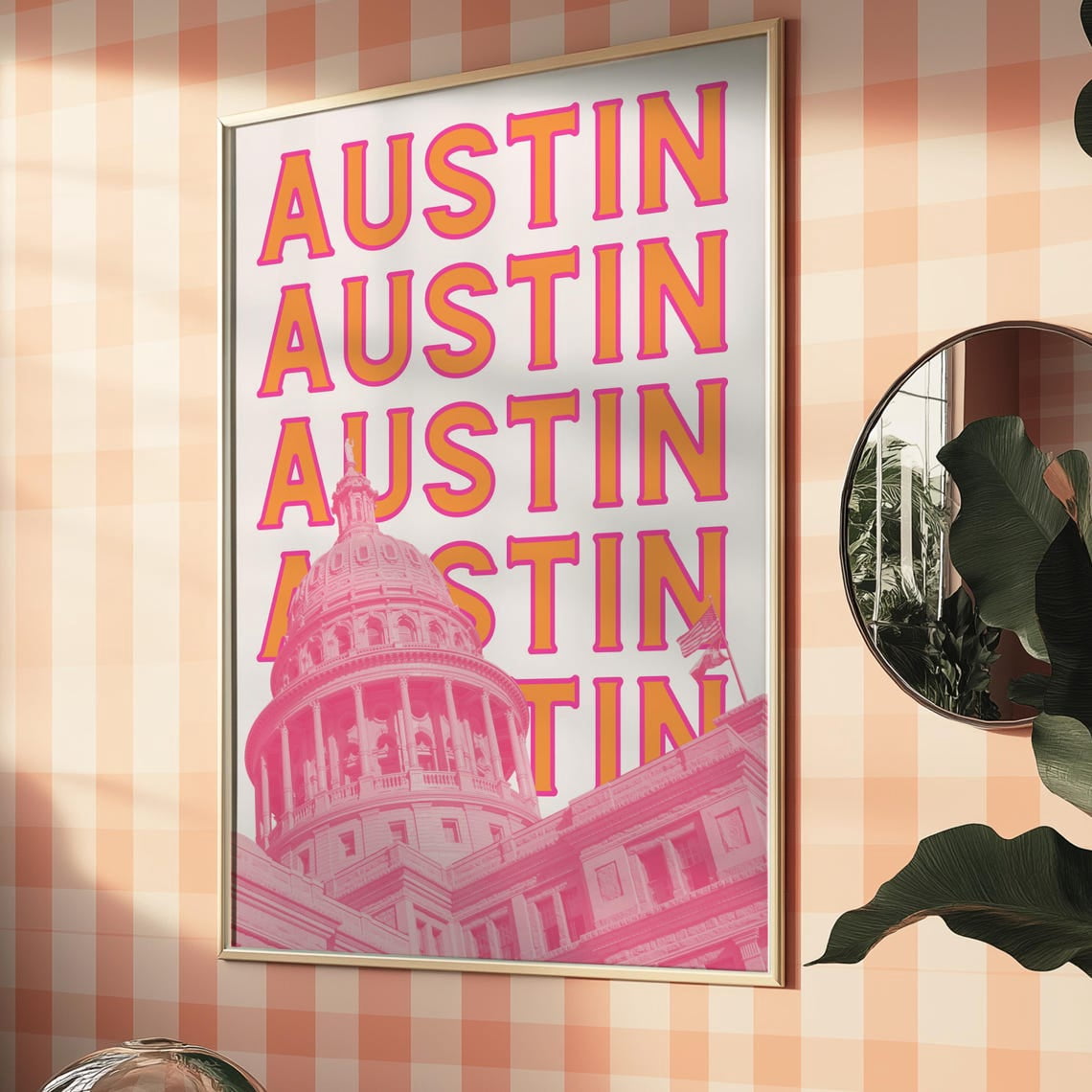 Austin Texas Print Orange Pink Tx Dorm Decor Girly Austin Travel Print ...