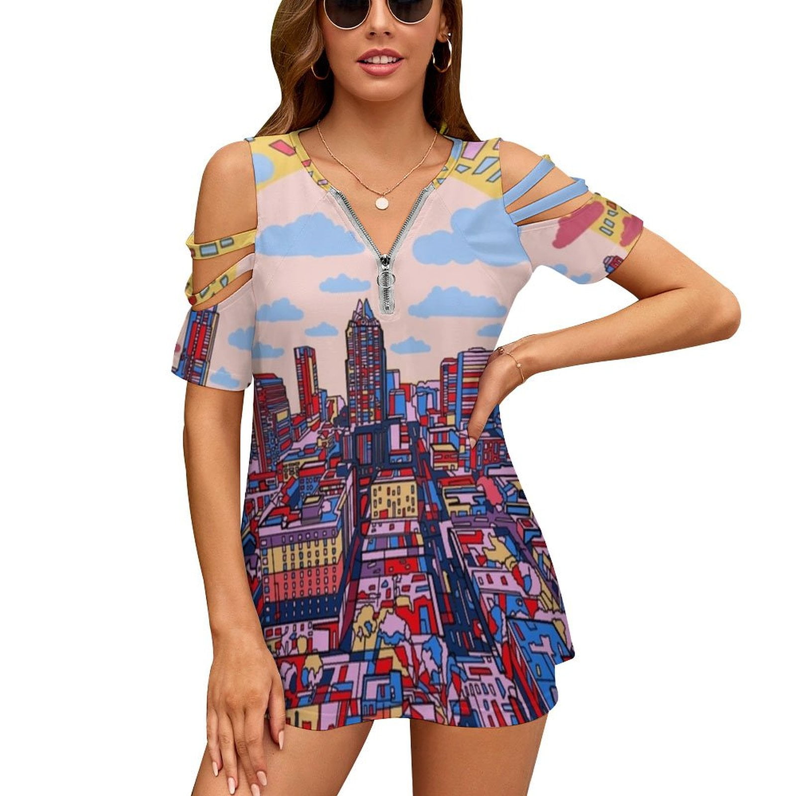 Austin Texas Skyline Abstract 3 Ruffle Short Sleeve T-Shirt Women's T ...