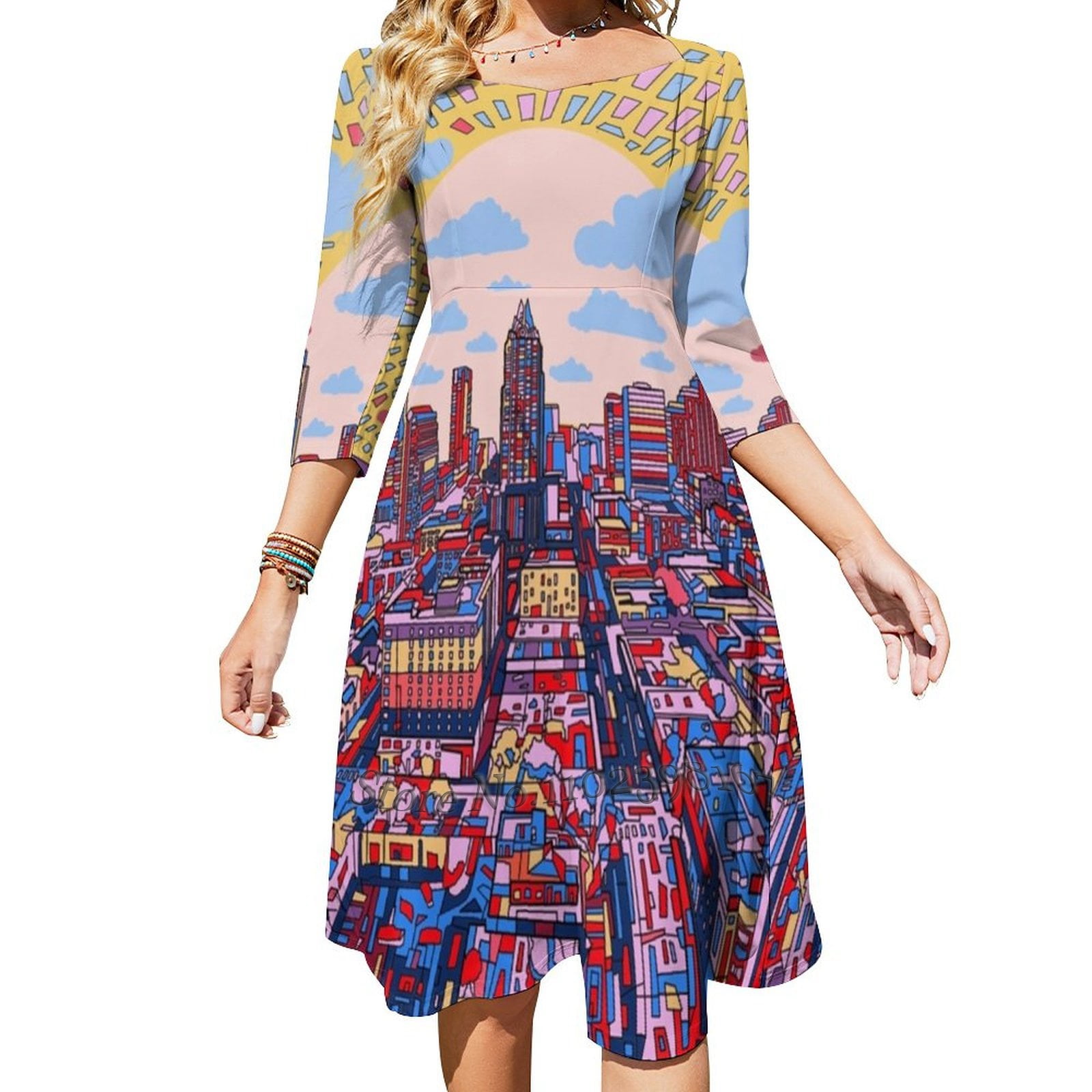 Austin Texas Skyline Abstract 3 Sweet Elegant Dress Women Korean Kawaii ...