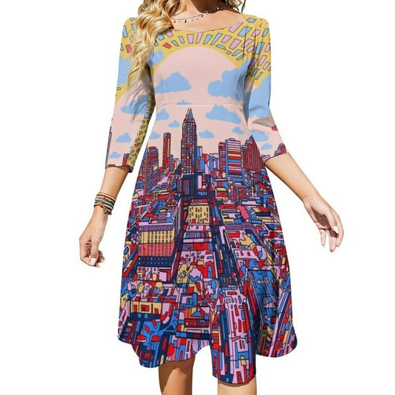 Austin Texas Skyline Abstract 3 Sweet Elegant Dress Women Korean Kawaii ...