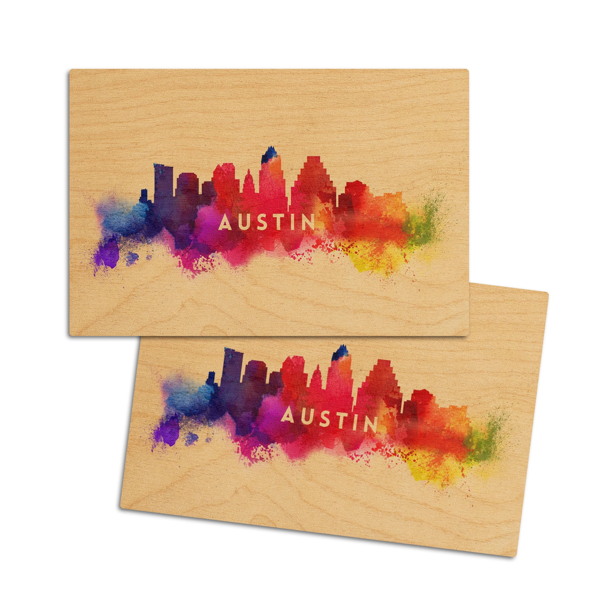 Austin, Texas, Skyline Abstract (4x6 Birch Wood Postcards, 2-Pack ...