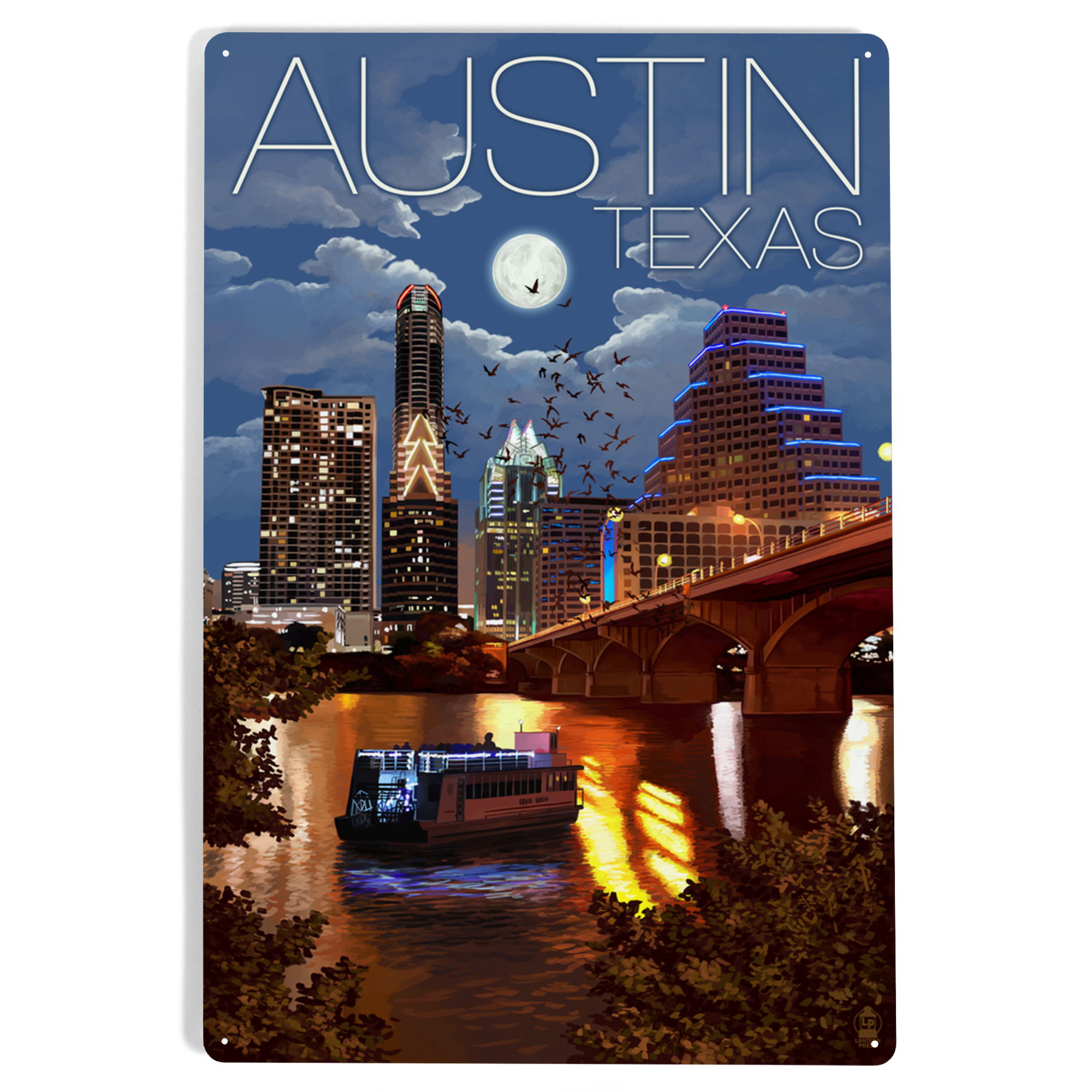 Austin, Texas, Skyline at Night (12x18 Aluminum Art, Indoor Outdoor ...