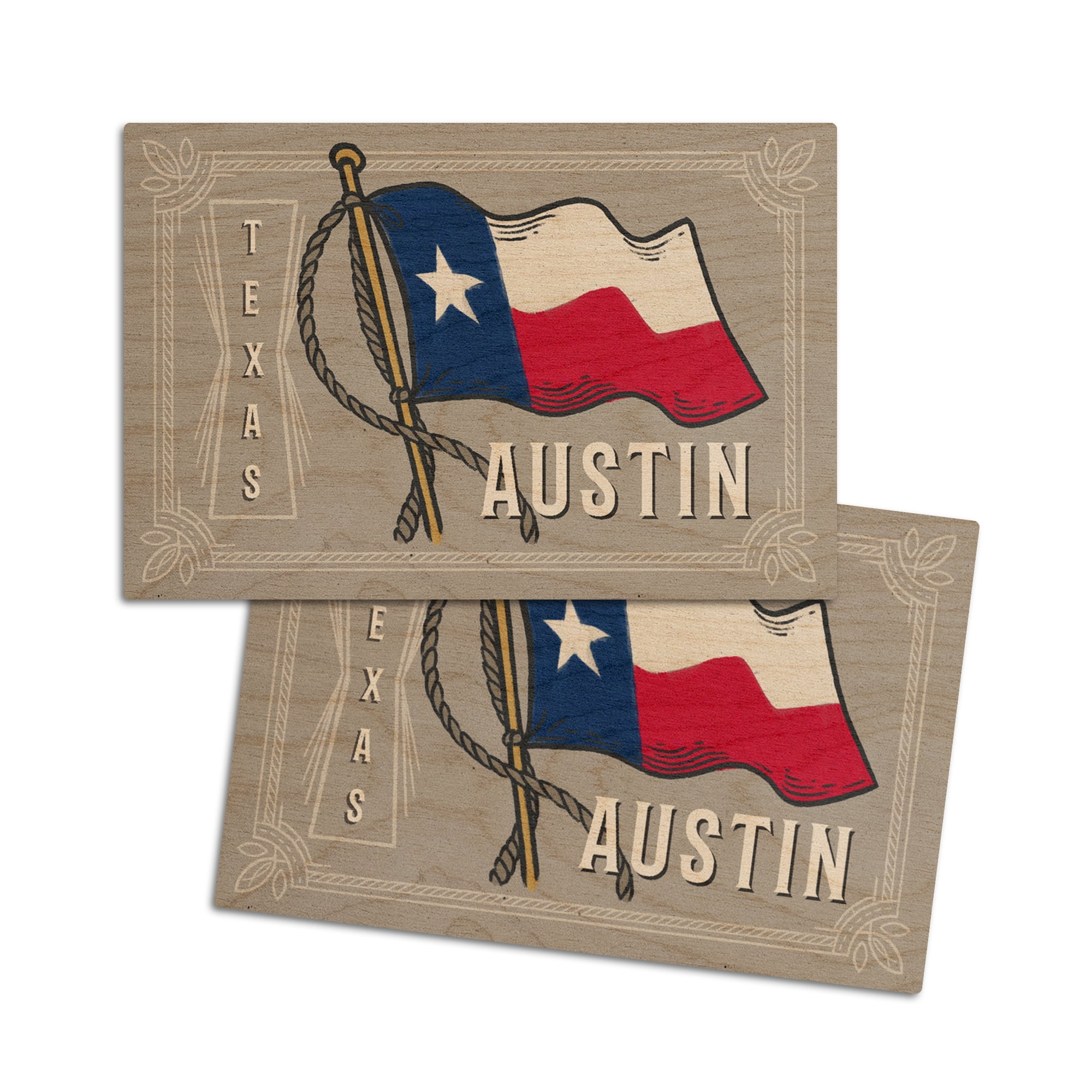 Austin, Texas, Waving State Flag (4x6 Birch Wood Postcards, 2-Pack ...