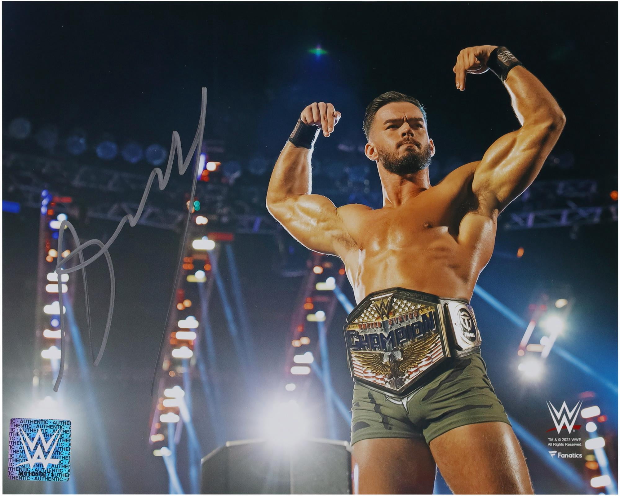 Austin Theory WWE Autographed 8" x 10" Flexing with Title Photograph ...