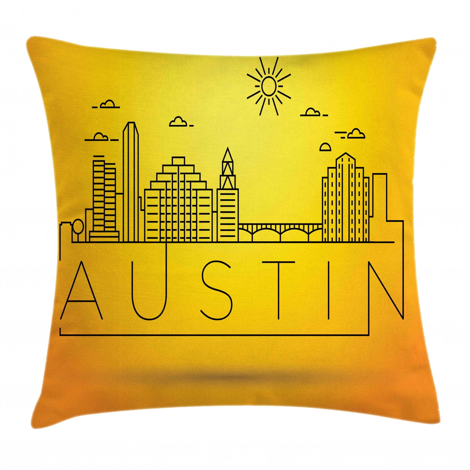 Austin Throw Pillow Cushion Cover, Minimal Texas City Linear Skyline ...